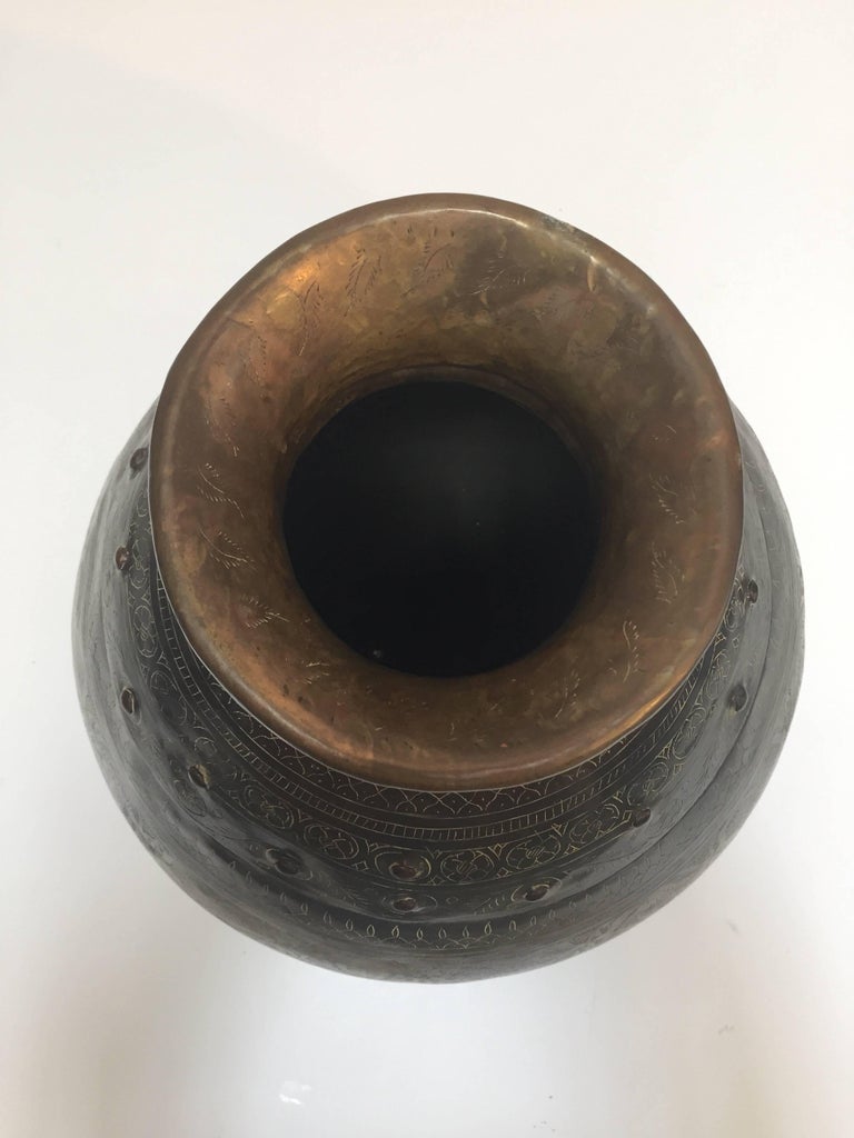 Large Indian Hand-Hammered Copper Jug with Asian Carvings at 1stDibs