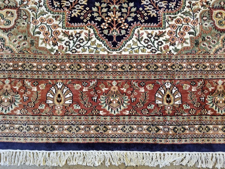Large Indian Kashmir Silk Area Rug, Sapphire Blue, Green, Brown and ...