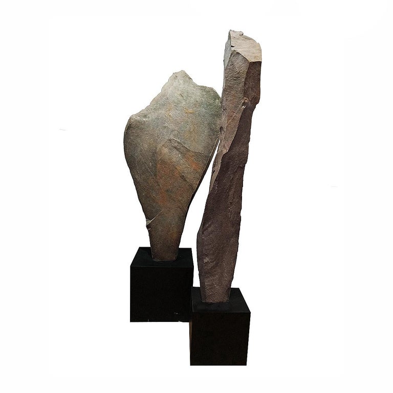 Large Indonesian Stone Sculpture on Stand, Wide Slate For Sale at 1stDibs