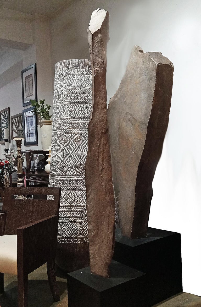 Large Indonesian Stone Sculpture on Stand, Wide Slate For Sale at 1stDibs