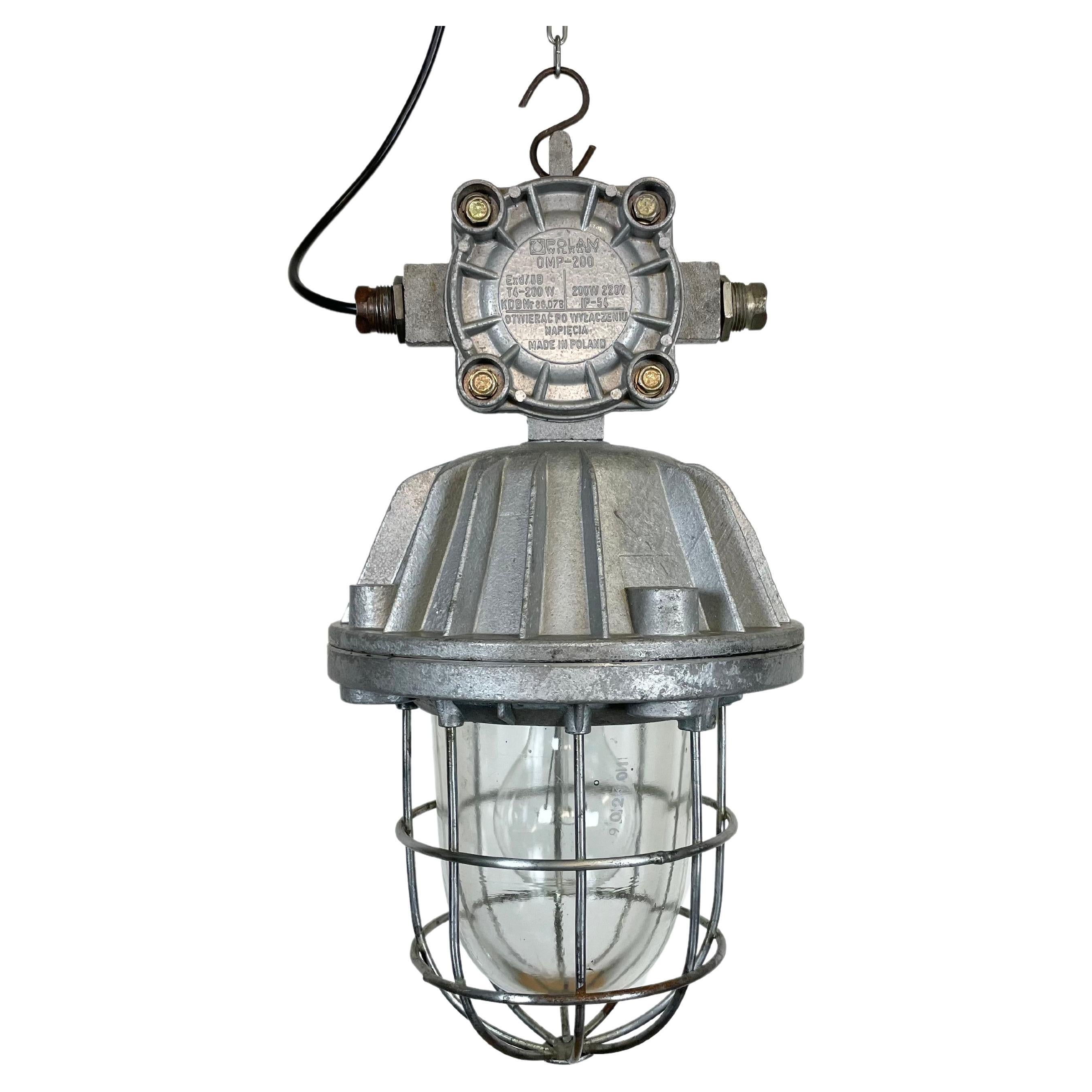 Large Vintage Industrial Metal Cage Clear Glass Work Light at 1stDibs