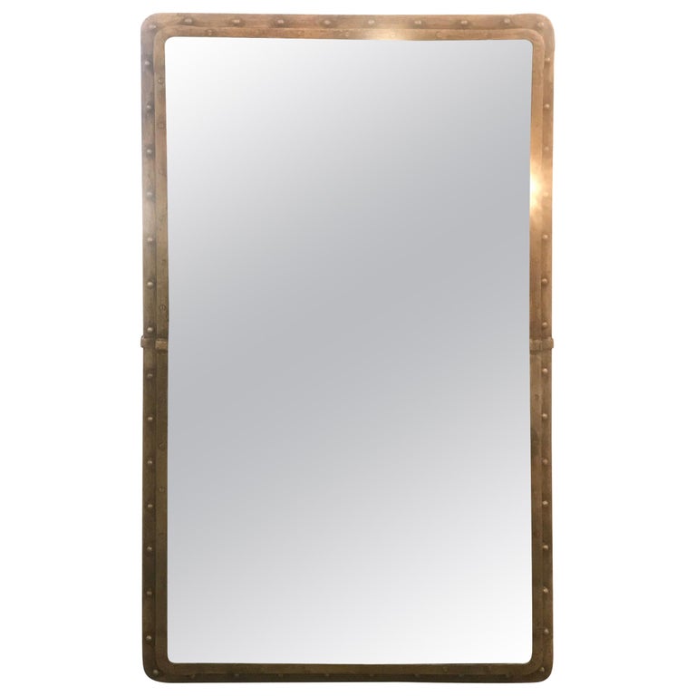 Large Industrial Distressed Gilt Iron Mirror at 1stDibs