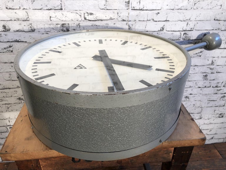 Large Industrial Double Sided Railway or Factory Clock from Pragotron ...