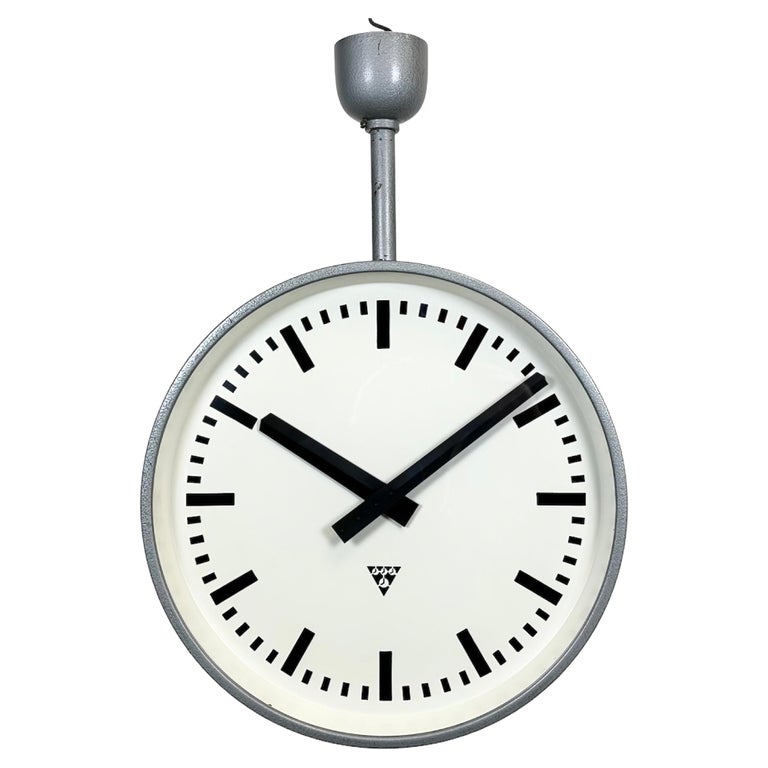 Large Industrial Double Sided Railway or Factory Clock from Pragotron ...