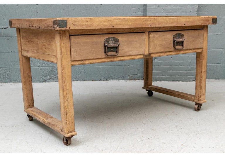 Large Industrial Era Work Table in Original Condition For Sale at 1stDibs