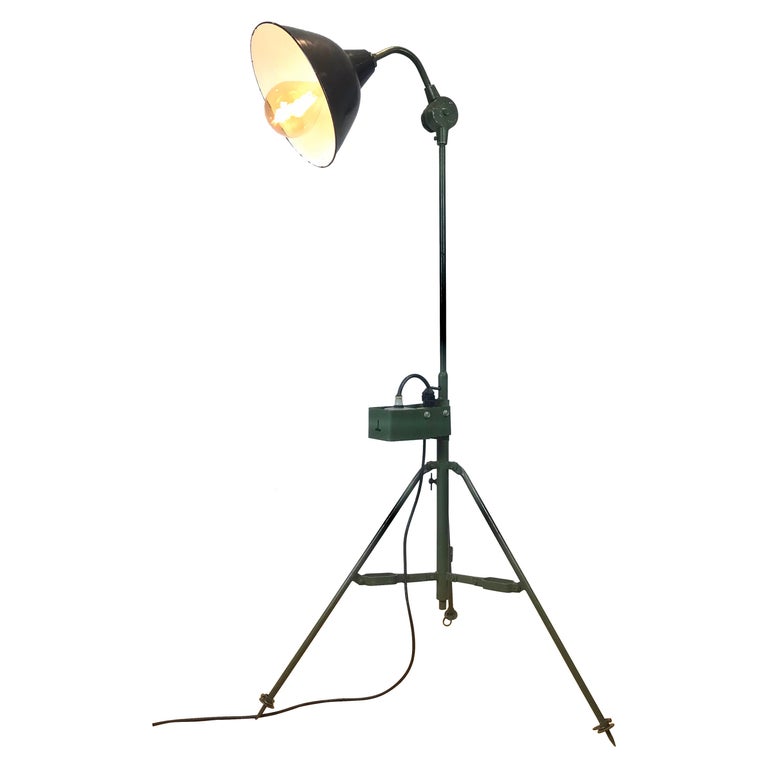 Large Industrial Floor Lamp, Military Spotlight, Army Green Painted ...