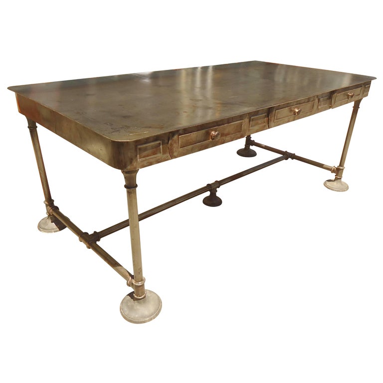 Large Industrial Metal Desk For Sale at 1stDibs | large metal desk ...
