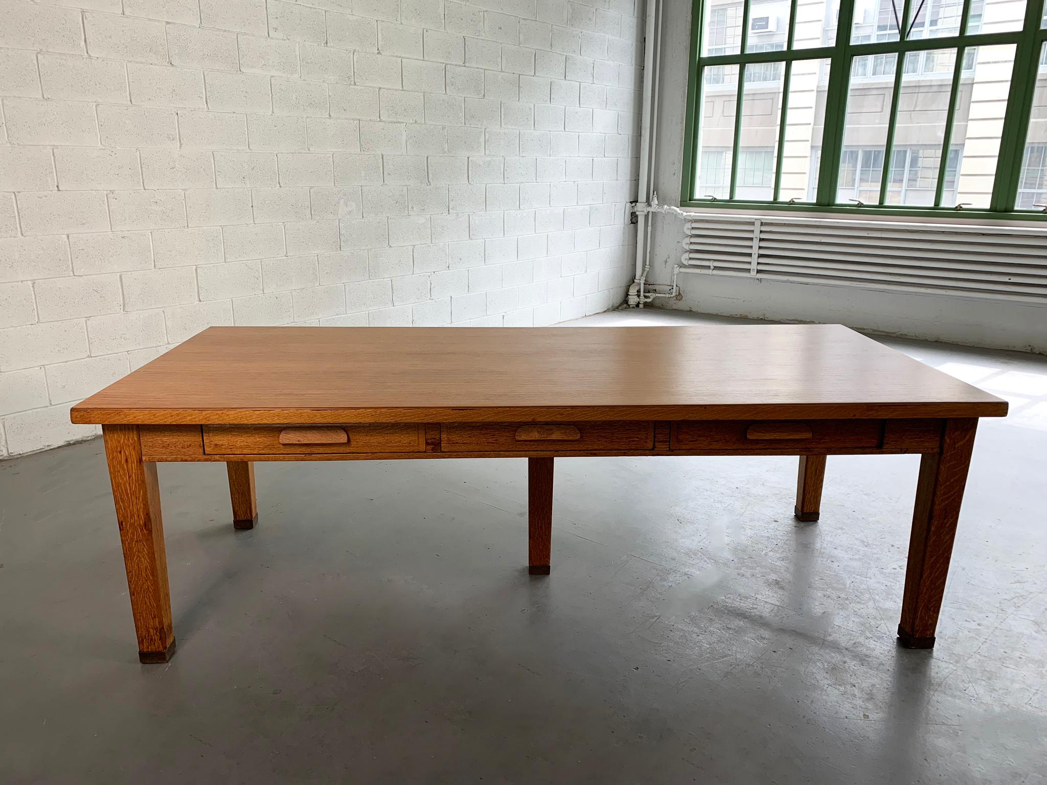 Large Industrial Oak Library Work Dining Table at 1stDibs