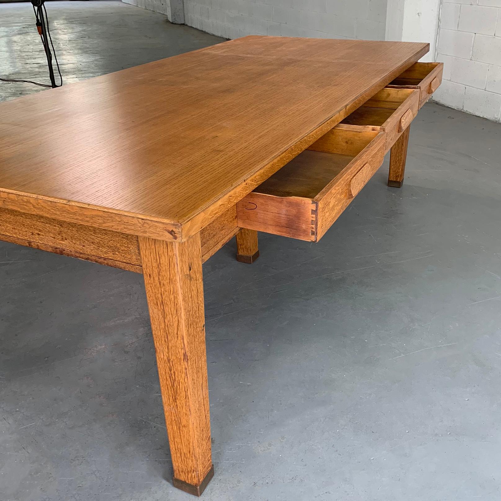 Large Industrial Oak Library Work Dining Table at 1stDibs