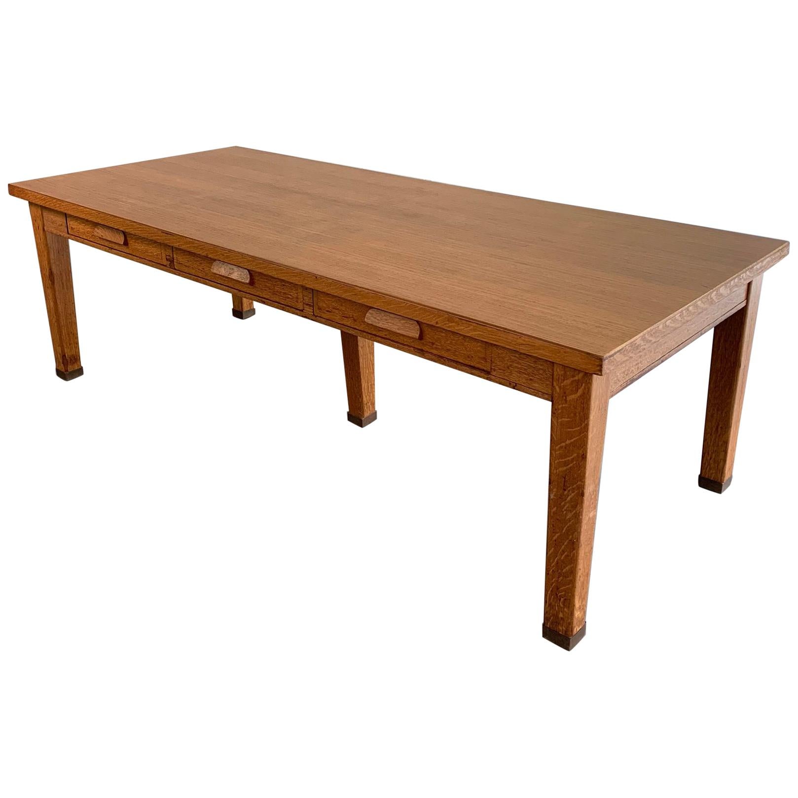 Large Industrial Oak Library Work Dining Table at 1stDibs