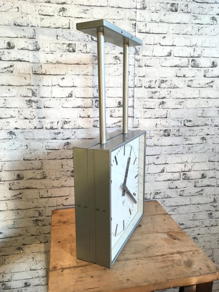 Large Industrial Square Double Sided Factory Clock from Pragotron,1960s ...