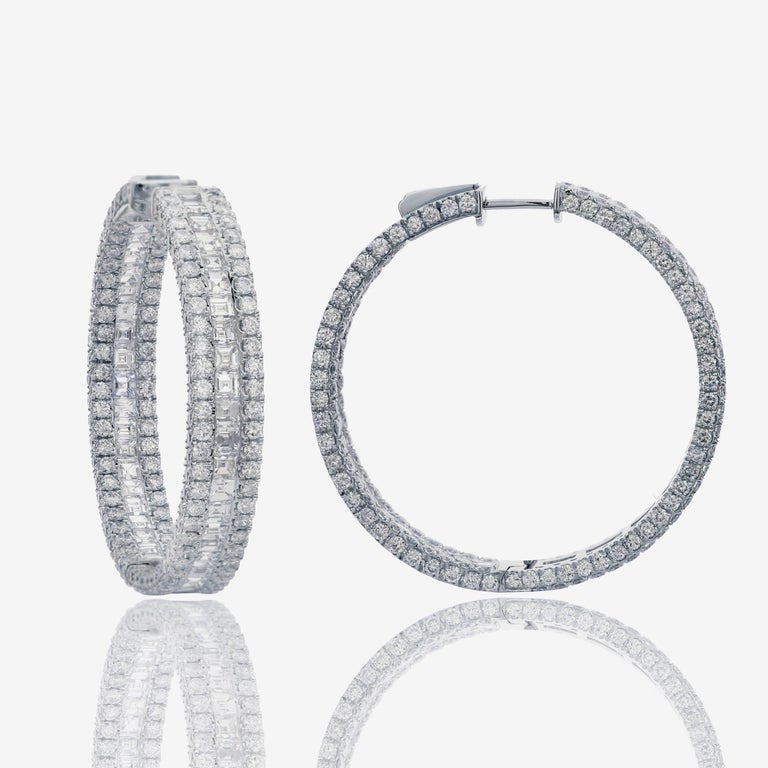 13.34 Ct Inside-Out 18K Diamond Hoop Earrings For Sale at 1stDibs