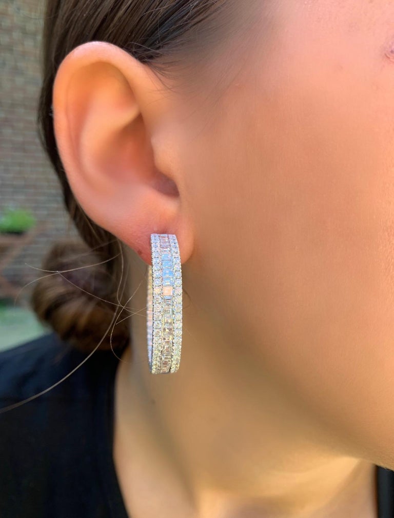 13.34 Ct Inside-Out 18K Diamond Hoop Earrings For Sale at 1stDibs
