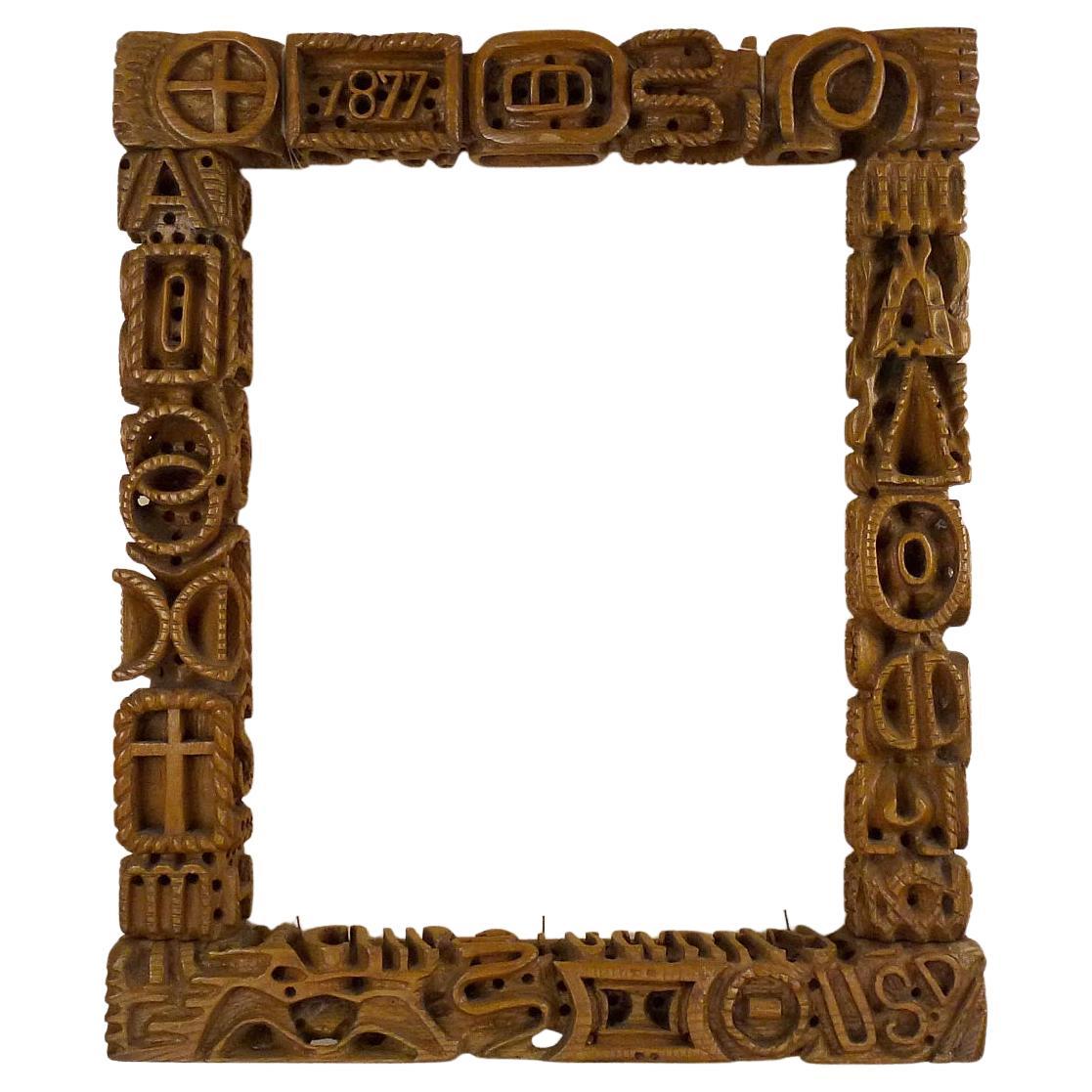 Antique Hand-Carved Folk Art Picture or Mirror Frame with Beaver and ...