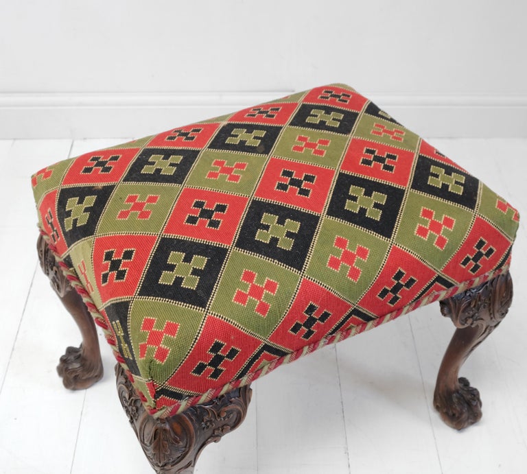 Large Irish Chippendale Style Country House Stool Mahogany Hairy Paw ...