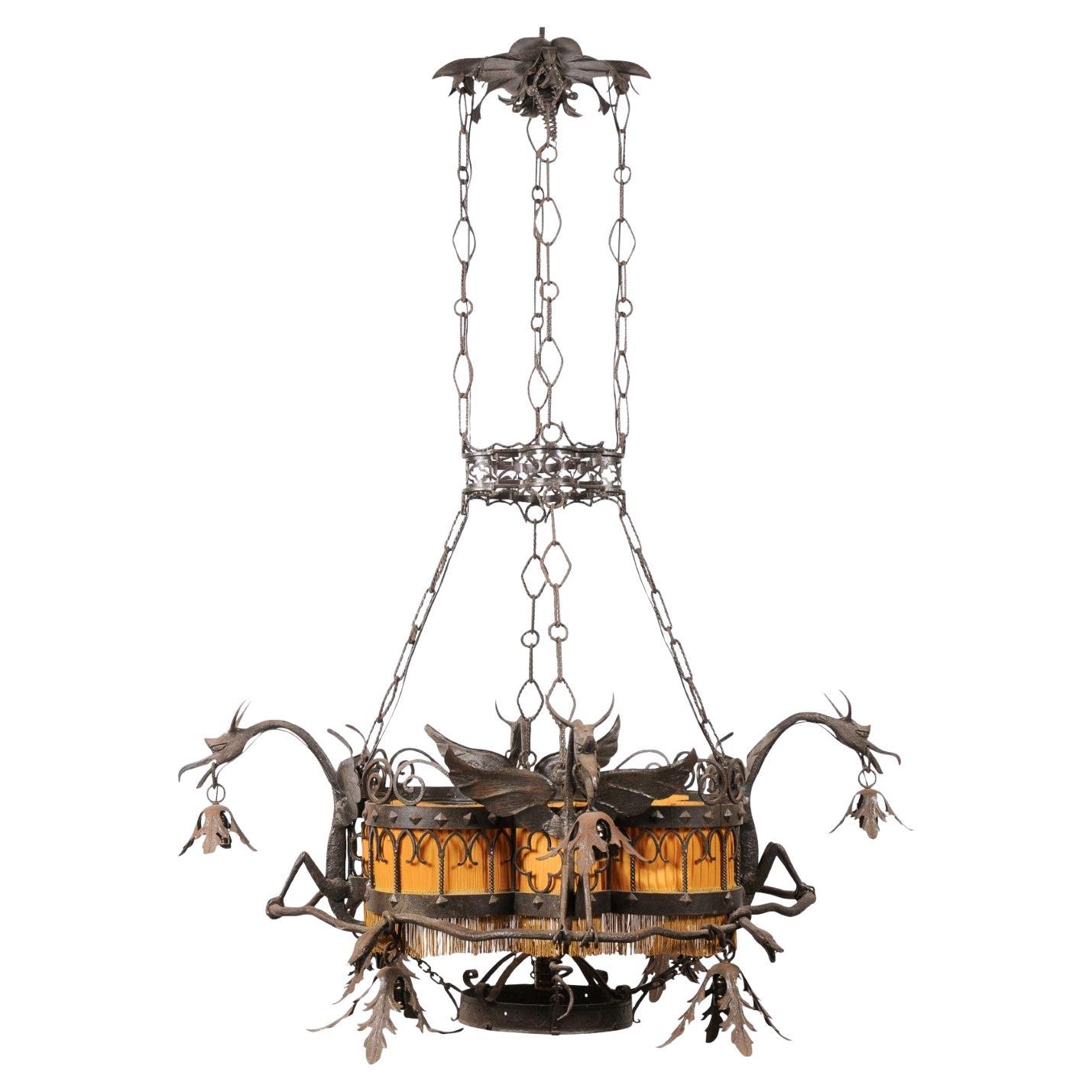 Large Oval Wrought Iron Castle Chandelier with 20 Lights For Sale at ...