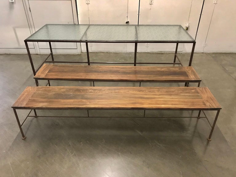 Large Iron Dining Table with Two Benches at 1stDibs