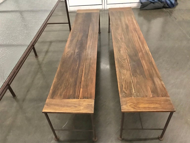 Large Iron Dining Table with Two Benches at 1stDibs