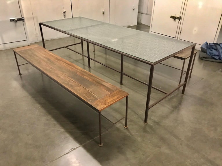 Large Iron Dining Table with Two Benches at 1stDibs