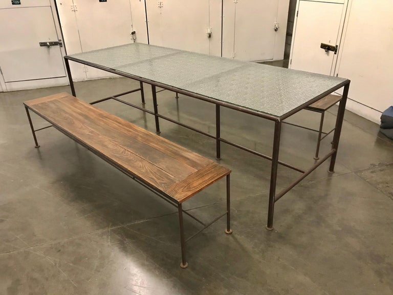 Large Iron Dining Table with Two Benches at 1stDibs