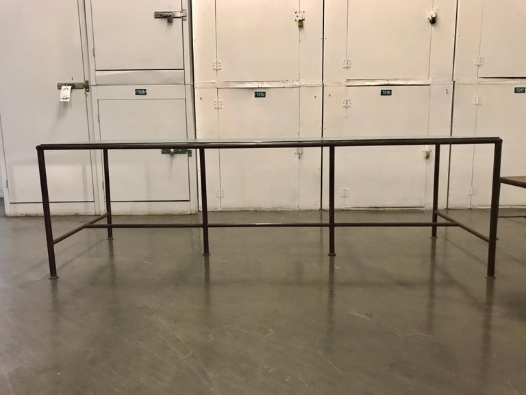 Large Iron Dining Table with Two Benches at 1stDibs