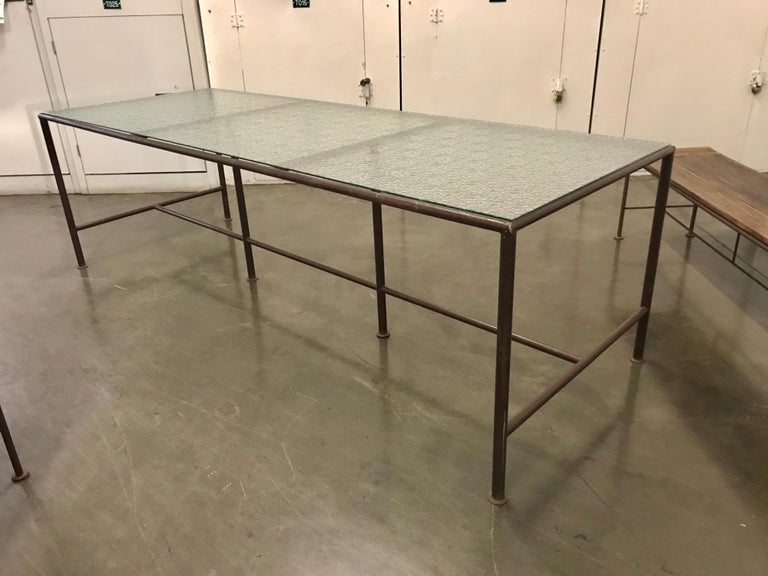 Large Iron Dining Table with Two Benches at 1stDibs