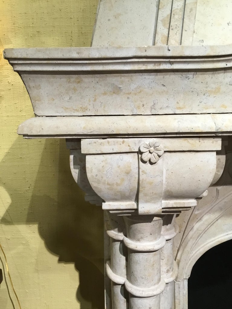 Large Ironstone Hand Carved Mantle, Cream Colored For Sale at 1stDibs