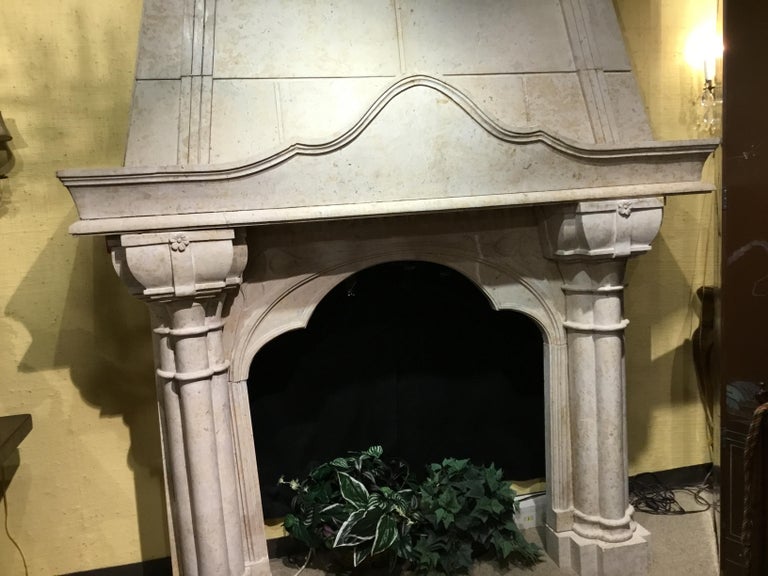 Large Ironstone Hand Carved Mantle, Cream Colored For Sale at 1stDibs