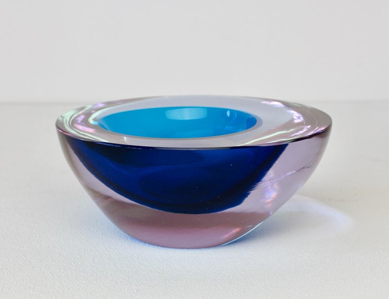Large Italian Alexandrite and Blue Sommerso Murano Glass Bowl, Dish or ...