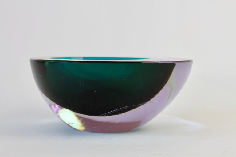 Large Italian Alexandrite and Green Sommerso Murano Glass Bowl, Dish or ...