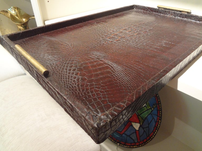 Large Italian Alligator Tray with Bronze Handles at 1stDibs