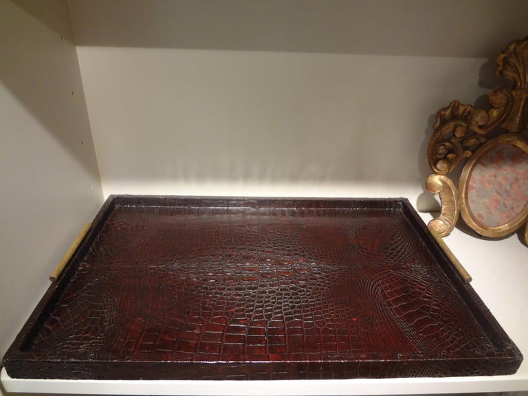 Large Italian Alligator Tray with Bronze Handles at 1stDibs