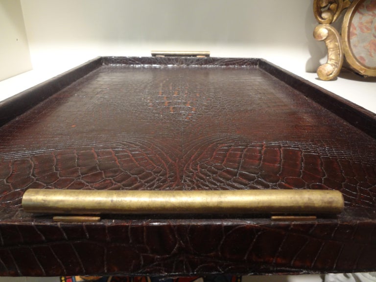 Large Italian Alligator Tray with Bronze Handles at 1stDibs
