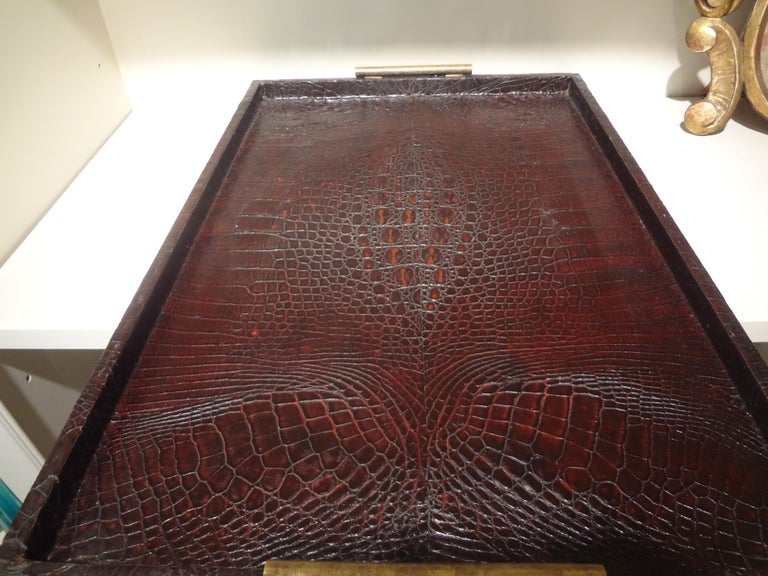 Large Italian Alligator Tray with Bronze Handles at 1stDibs