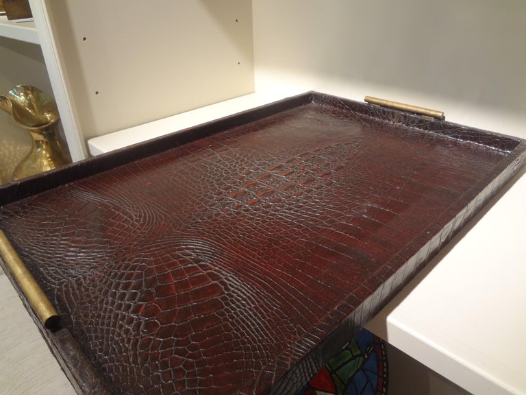 Large Italian Alligator Tray with Bronze Handles at 1stDibs