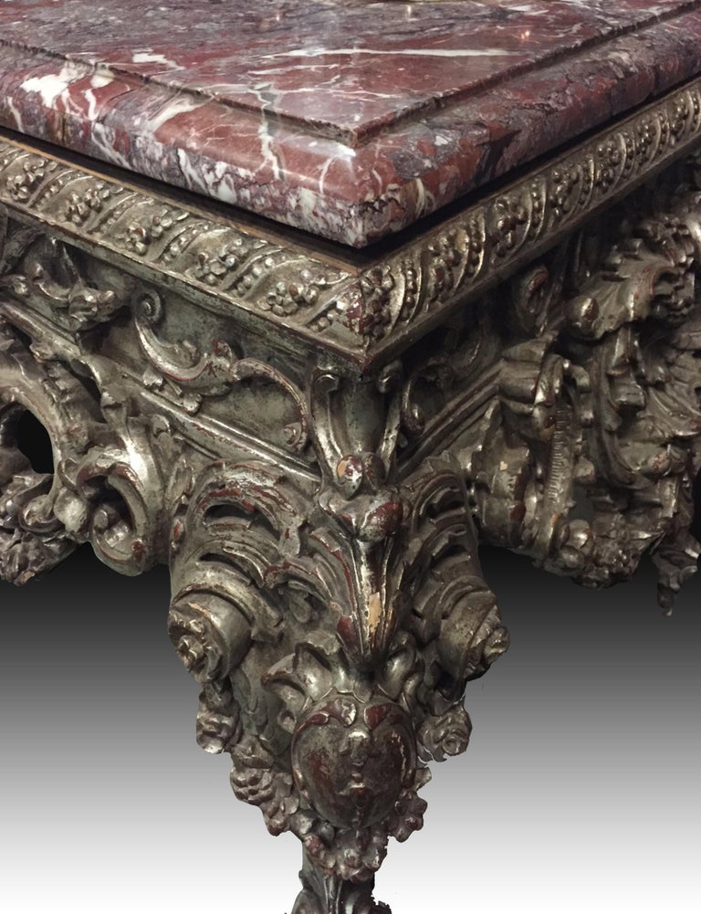 Large Italian Baroque Style Carved Silvered Wood Console For Sale at ...