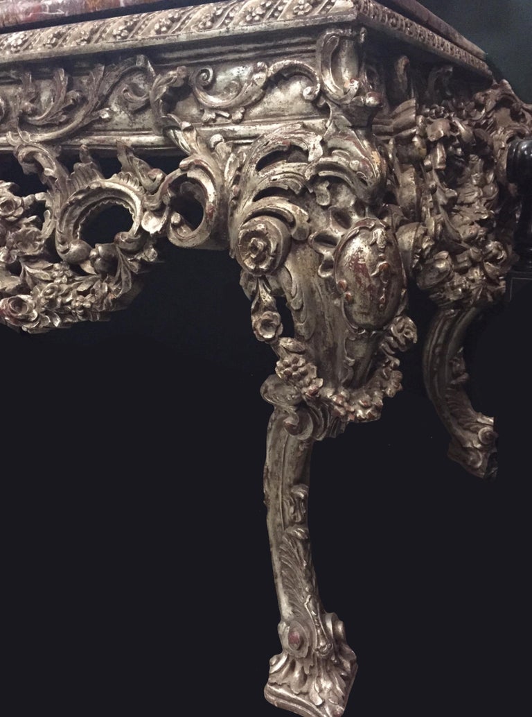 Large Italian Baroque Style Carved Silvered Wood Console For Sale at ...