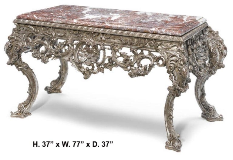 Large Italian Baroque Style Carved Silvered Wood Console For Sale at ...