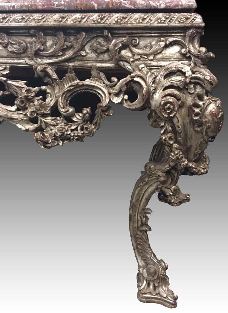 Large Italian Baroque Style Carved Silvered Wood Console For Sale at ...
