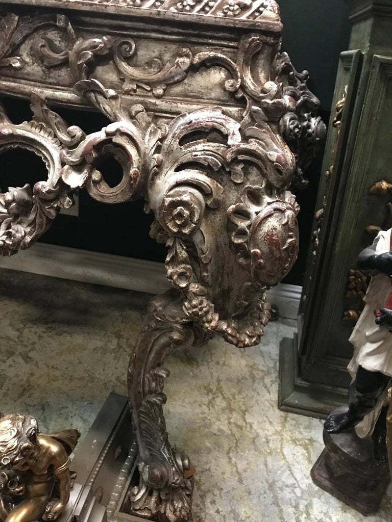 Large Italian Baroque Style Carved Silvered Wood Console For Sale at ...