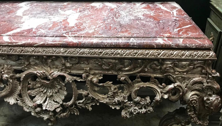 Large Italian Baroque Style Carved Silvered Wood Console For Sale at ...