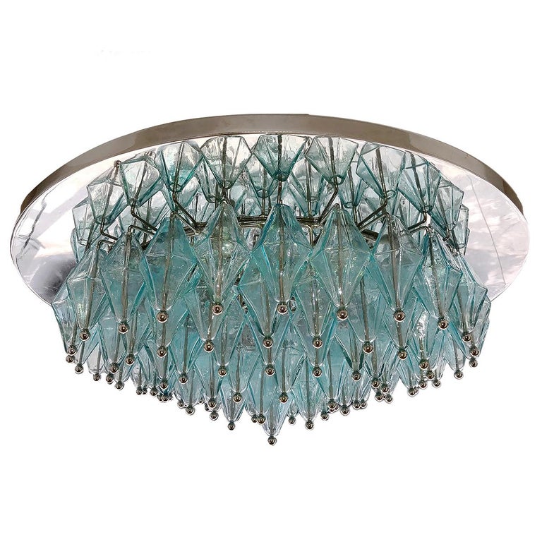 Large Italian Blue Glass Light Fixture For Sale at 1stDibs