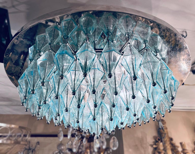 Large Italian Blue Glass Light Fixture For Sale at 1stDibs