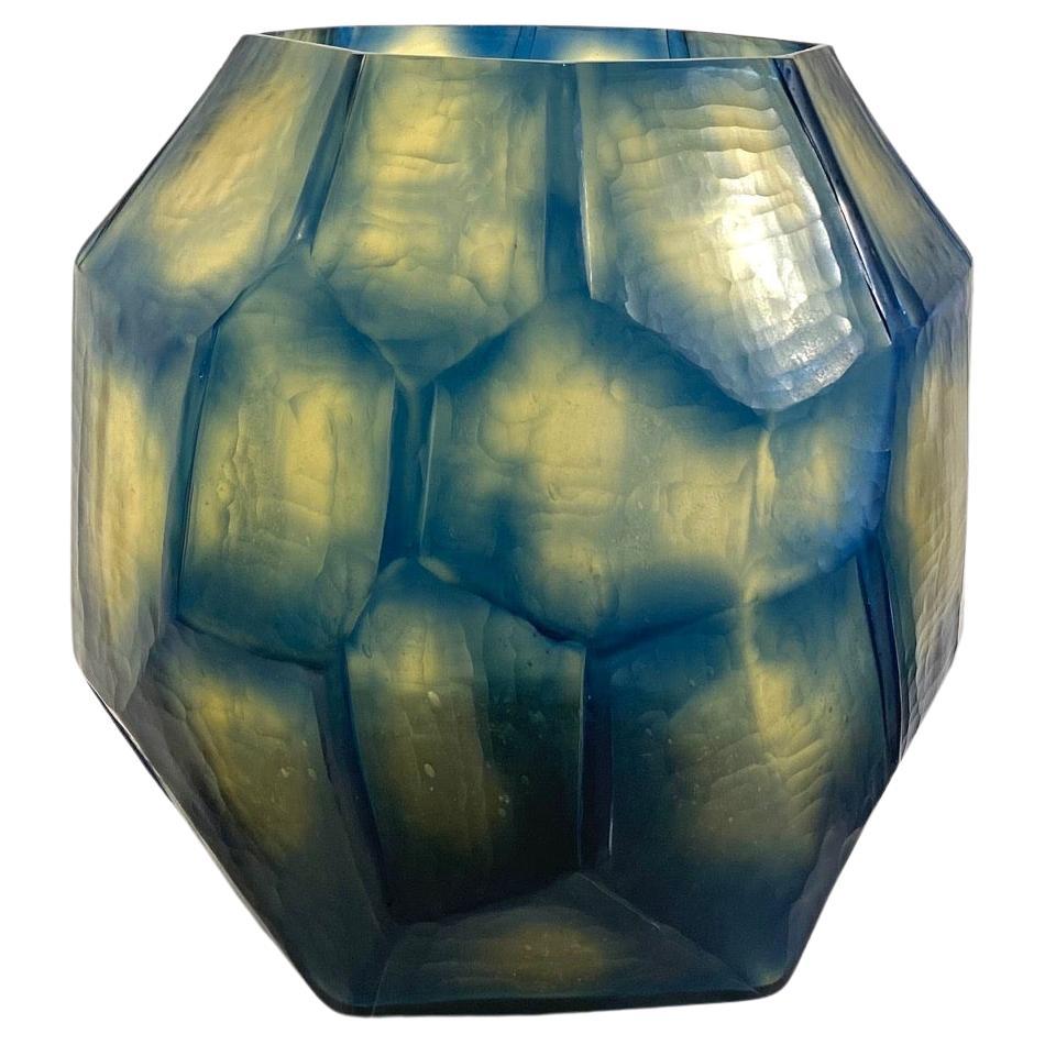 Large Italian blue Multi Faceted Studio glass Vase. For Sale at 1stDibs