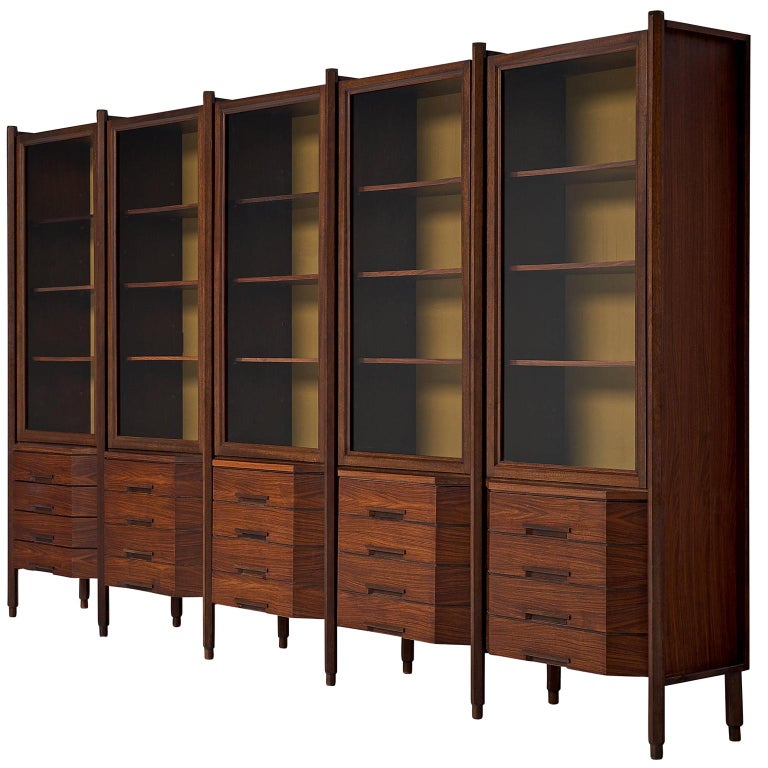 Large Italian Cabinet in Rosewood with Display and Drawers For Sale at ...