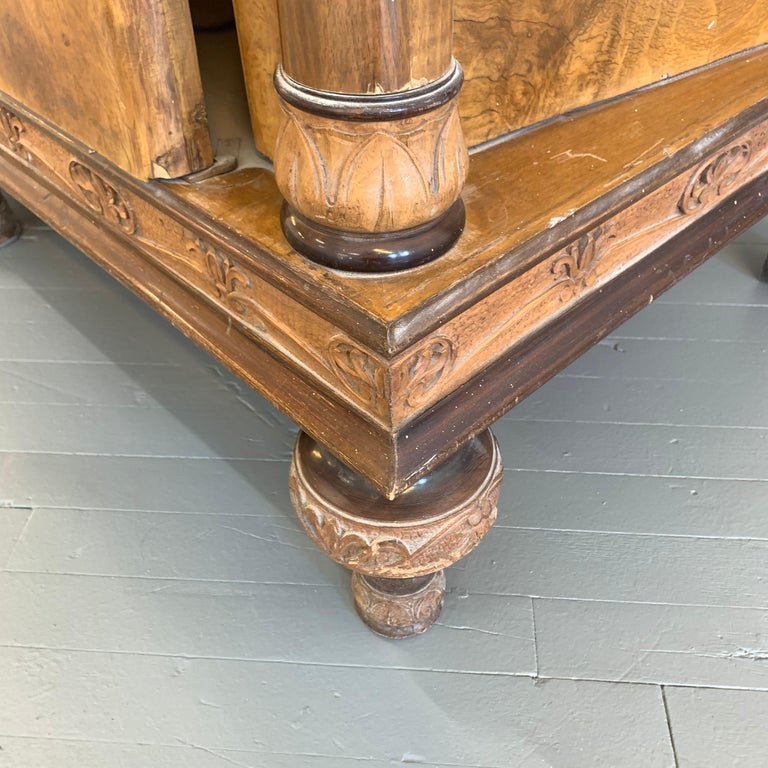 Large Italian Century Burl Wood Armoire with Decorated Mirrored Doors ...