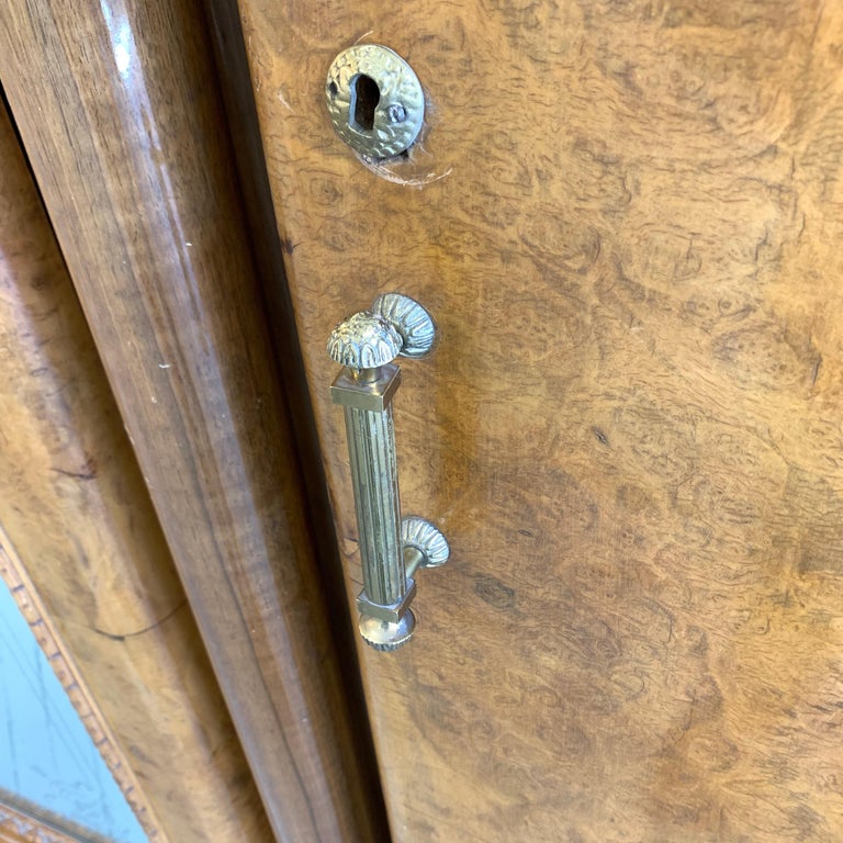 Large Italian Century Burl Wood Armoire with Decorated Mirrored Doors ...