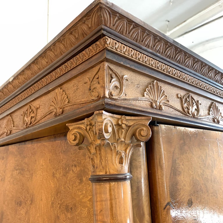 Large Italian Century Burl Wood Armoire with Decorated Mirrored Doors ...