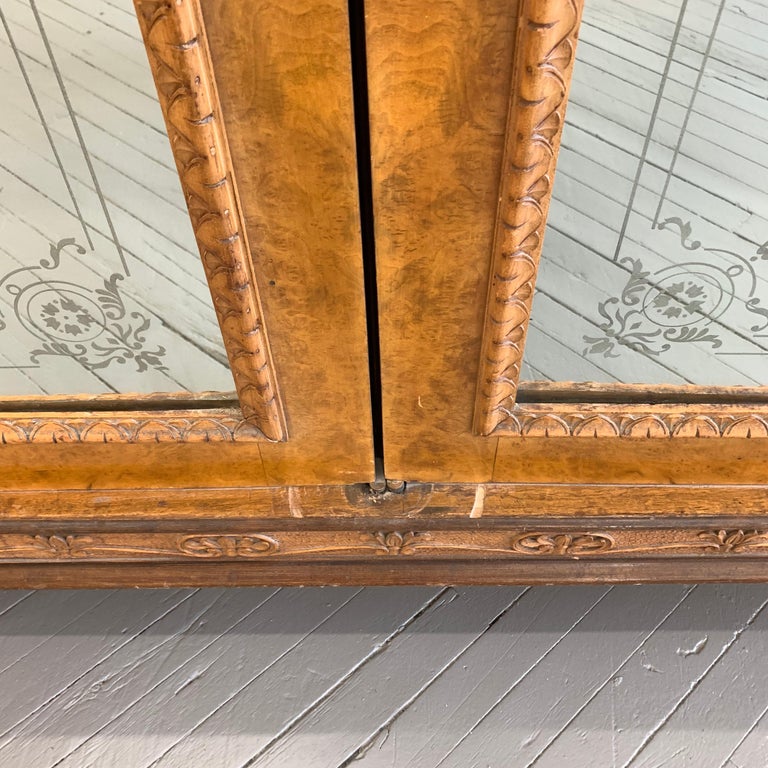 Large Italian Century Burl Wood Armoire with Decorated Mirrored Doors ...