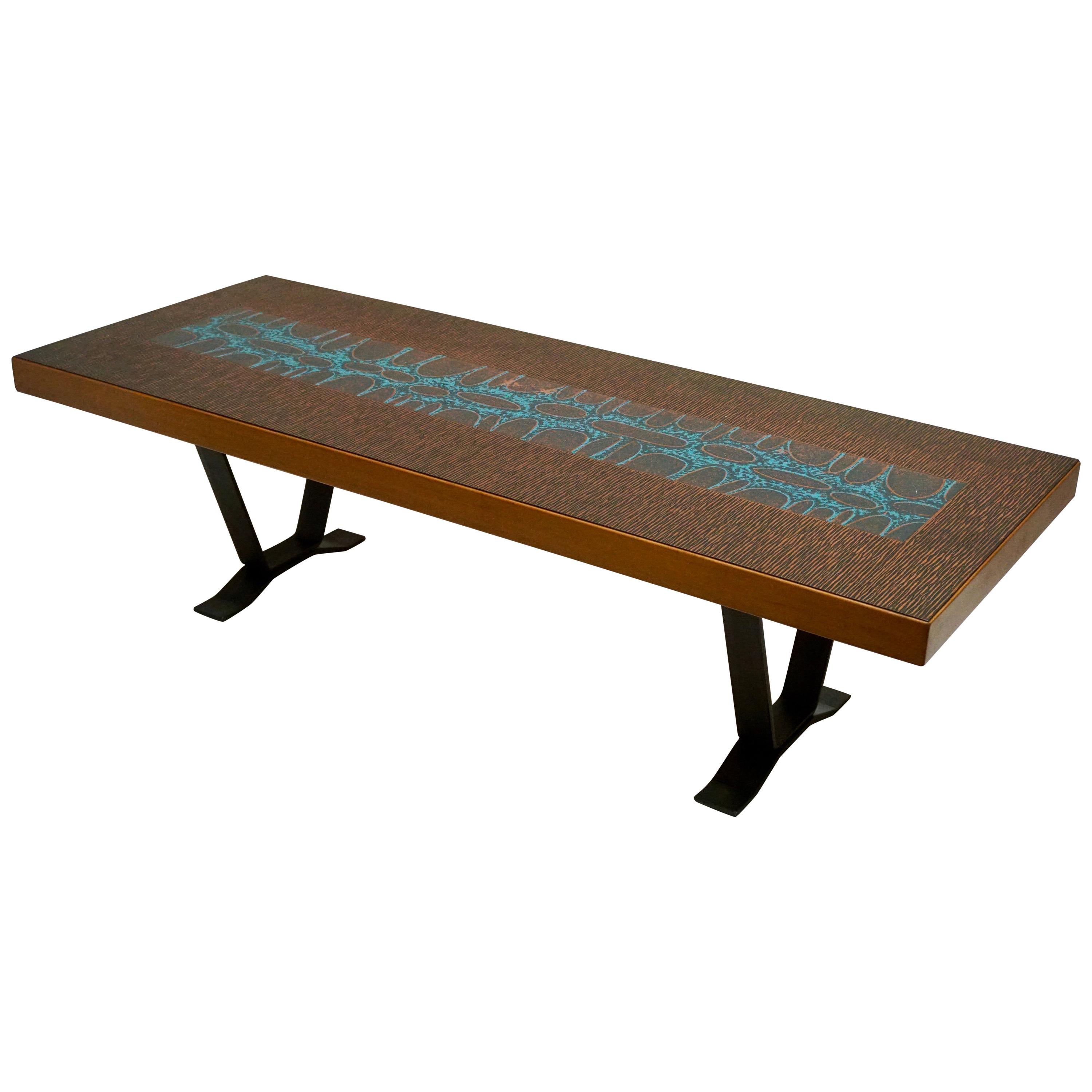 Copper Top Coffee Table with Teak Stump Base at 1stDibs